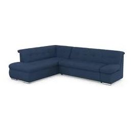 Ecksofa DOMO collection "Mona L-Form" Sofas Gr. B/H/T: 271cm x 80cm x 213cm, Struktur grob, Ottomane links, mit Bettfunktion-mit Armlehnenfunktion, blau wahlweise mit Bett- und Armlehnfunktion