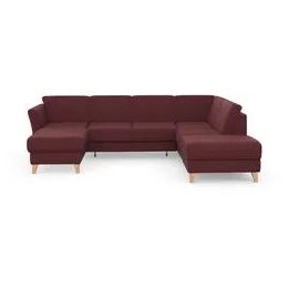 Sit & More Wohnlandschaft SIT&MORE "Visby U-Form" Sofas Gr. B/H/T: 303 cm x 87 cm x 213 cm, Soft clean, Ottomane rechts, mit Bettfunktion-mit Stauraum, rot (bordeaux) wahlweise mit Bettfunktion und Stauraum, frei im Raum stellbar