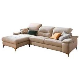 Ecksofa Places of Style "Basel L-Form" Sofas Gr. B/H/T: 280cm x 84cm x 184cm, Struktur, Recamiere links, mit vollmotorischer Relaxfunktion-mit vollmotorischer Kopfteilverstellung, beige (natur) mit vollmotorischer Relaxfunktion und motorischer Recamiere