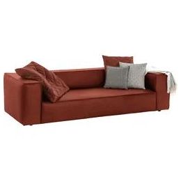 3-Sitzer W.Schillig "around-the-block" Sofas Gr. B/H/T: 260cm x 66cm x 104cm, Longlife fabric Flachgewebe T88, rot (terracotta t88) mit eleganter Biese, Federkern