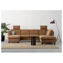 Wohnlandschaft Home Affaire "Trelleborg U-Form" Sofas Gr. B/H/T: 307 cm x 86 cm x 213 cm, Breitcord, Ottomane rechts, ohne Bettfunktion-ohne Stauraum, braun (latte) wahlweise mit Bettfunktion und Bettkasten, inkl. Federkern-Polsterung