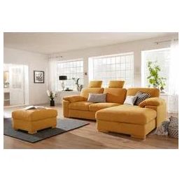 Ecksofa Home Affaire "Ventura L-Form", gelb (senf), B:277cm H:86cm T:172cm, Luxus-Microfaser in Lederoptik (100% Polyester), Struktur (100% Polyester), Luxus-Microfaser (90% Polyester, 10% Polyamid), Sofas, wahlweise mit Bettfunktion und Bettfunktion/Bettkasten