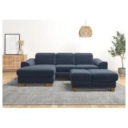 Ecksofa Home Affaire "Dundee L-Form" Sofas Gr. B/H/T: 264cm x 86cm x 170cm, Flachgewebe, Recamiere links, ohne Kopfteilverstellung-ohne Bettfunktion-ohne Bettkasten-ohne relax Funktion, blau (graublau) wahlweise mit Kopfteilverstellung und zusätzlich Bettfunktion