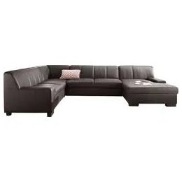 Wohnlandschaft DOMO collection "Norma U-Form" Sofas Gr. B/H/T: 329 cm x 74 cm x 85 cm, NaturLEDER, Recamiere rechts, ohne Bettfunktion, braun wahlweise mit Bettfunktion