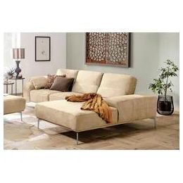 Ecksofa W.Schillig "run" Sofas Gr. B/H/T: 299cm x 88cm x 178cm, Stoff S37, Recamiere rechts, mit Sitztiefenverstellung, beige (sahara s37) mit elegantem Holzsockel, Füße in Chrom glänzend, Breite 299 cm