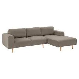 Ecksofa Home Affaire "Lasse L-Form" Sofas Gr. B/H/T: 273cm x 90cm x 167cm, Struktur fein, Recamiere rechts, braun im scandinavischen Stil mit Holzfüßen