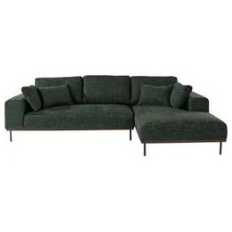 Ecksofa Andas "Mikael" Sofas Gr. B/H/T: 278cm x 87cm x 170cm, Struktur flausch, Recamiere rechts, grün mit hochwertigem, gebeiztem Holzrahmen und 4 Zierkissen, L-Form