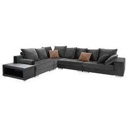 Ecksofa Inosign "Vale L-Form" Sofas Gr. B/H/T: 355cm x 88cm x 240cm, Samtvelours, mit Tisch, grau (anthrazit) incl. Couchtisch, Steppung im Sitzbereich, Federkern