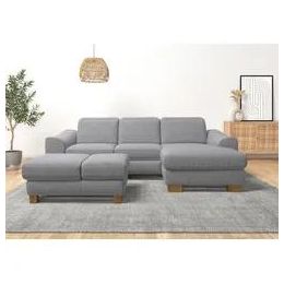 Ecksofa Home Affaire "Dundee L-Form" Sofas Gr. B/H/T: 264cm x 86cm x 170cm, Flachgewebe, Recamiere rechts, inkl.Kopfteilverstellung-ohne Bettfunktion-ohne Bettkasten-ohne relax Funktion, grau (steel) wahlweise mit Kopfteilverstellung und zusätzlich Bettfunktion