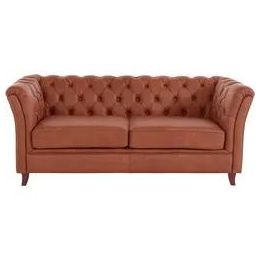 Chesterfield-Sofa Home Affaire "Reims" Sofas Gr. B/H/T: 180 cm x 76 cm x 88 cm, NaturLEDER, braun (cognac) mit echter Chesterfield-Knopfheftung, hochwertige Verarbeitung