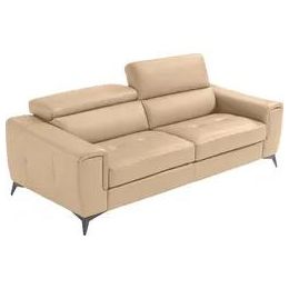 2,5-Sitzer Egoitaliano "Francine, Designsofa, Loungesofa" Sofas Gr. B/H/T: 213cm x 100cm x 106cm, Leder BULL, beige (champagner) Kopfteile manuell verstellbar, mit edlen Metallfüßen