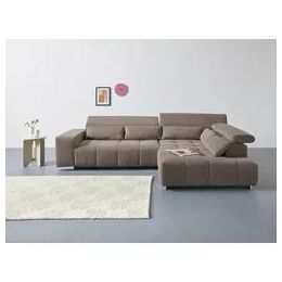 Ecksofa COTTA "Orion L-Form" Sofas Gr. B/H/T: 310cm x 70cm x 225cm, Chenille-Struktur, Ottomane rechts, grau (taupe) mit Ottomane, inklusive verstellbarer Kopfstützen und 5 Nierenkissen