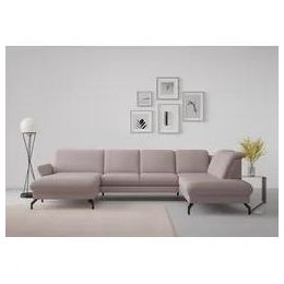 Sit & More Wohnlandschaft SIT & MORE "Fashion U-Form" Sofas Gr. B/H/T: 338cm x 84cm x 207cm, Chenille, Ottomane rechts, mit Kopfteilverstellung, rosa (rose) wahlweise mit Kopfteilverstellung, Vorziehsitz, motorisch, Metallfüße