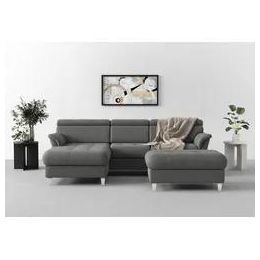 Sit & More Ecksofa SIT & MORE "Marano L-Form" Sofas Gr. B/T: 257cm x 166cm, Soft clean, mega-Recamiere links, ohne Bettfunktion-ohne Bettkasten-inklusive Kopfteilverstellung-Fußfarbe: Nickel satiniert, grau inklusive Kopfteilverstellung, wahlweise mit Bettfunktion, Bettkasten