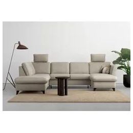 Wohnlandschaft Home Affaire "Trelleborg U-Form" Sofas Gr. B/H/T: 307 cm x 86 cm x 213 cm, Cord, Ottomane links, mit Bettfunktion-mit Stauraum, grau (steel) wahlweise mit Bettfunktion und Bettkasten, inkl. Federkern-Polsterung