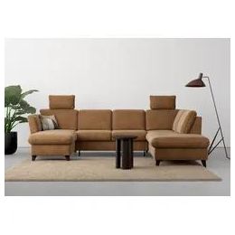 Wohnlandschaft Home Affaire "Trelleborg U-Form" Sofas Gr. B/H/T: 307 cm x 86 cm x 213 cm, Cord, Ottomane rechts, mit Bettfunktion-mit Stauraum, braun (latte) wahlweise mit Bettfunktion und Bettkasten, inkl. Federkern-Polsterung