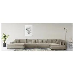 Guido Maria Kretschmer Home & Living Wohnlandschaft GUIDO MARIA KRETSCHMER HOME & LIVING "Skara U-Form" Sofas Gr. B/H/T: 390cm x 86cm x 190cm, Samtoptik, Ottomane links, beige (dunkelbeige) Lounge-Sofa mit Federkernpolsterung, in vielen Bezugsvarianten