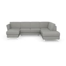 Sit & More Wohnlandschaft SIT & MORE "Visby U-Form" Sofas Gr. B/H/T: 303 cm x 87 cm x 213 cm, Luxus-Microfaser Paris, Ottomane rechts, mit Bettfunktion-mit Stauraum, silberfarben (silber) Wahlweise mit Bettfunktion und Stauraum, frei im Raum stellbar