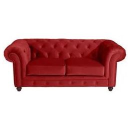 Chesterfield-Sofa Max Winzer "Old England modern, elegant und Retro, mit edler Knopfheftung" Sofas Gr. B/H/T: 192cm x 76cm x 96cm, Samtvelours 20442, rot (ziegel) im Retrolook, Breite 192 cm