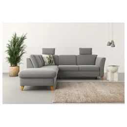 Ecksofa Home Affaire "Trelleborg L-Form" Sofas Gr. B/H/T: 252cm x 86cm x 213cm, Struktur fein, Ottomane links, mit Bettfunktion-mit Stauraum, grau Federkern-Polsterung, wahlweise mit Bettfunktion und Stauraum