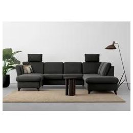 Wohnlandschaft Home Affaire "Trelleborg U-Form" Sofas Gr. B/H/T: 307 cm x 86 cm x 213 cm, Feincord, Ottomane rechts, ohne Bettfunktion-ohne Stauraum, grau (anthrazit) wahlweise mit Bettfunktion und Bettkasten, inkl. Federkern-Polsterung