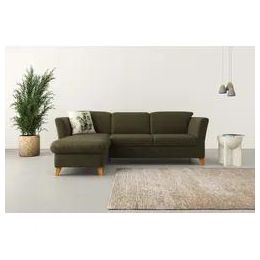 Ecksofa Home Affaire "Trelleborg L-Form" Sofas Gr. B/H/T: 249cm x 86cm x 162cm, Struktur, Recamiere links, ohne Bettfunktion-ohne Bettkasten, grün (olive) Federkern-Polsterung, wahlweise mit Bettfunktion und Bettkasten