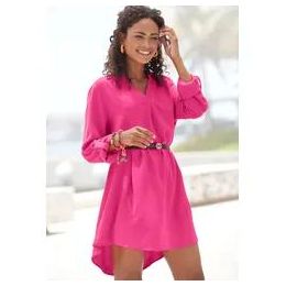 Longbluse Lascana Gr. 42, pink, Damen, Cru00eape, Obermaterial: 100% Polyester, unifarben, Blusen, aus gekreppter Ware, lockeres Blusenkleid, elegant-chic