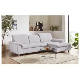 Ecksofa DOMO collection "Franzi L-Form" Sofas Gr. B/H/T: 279cm x 81cm x 170cm, Chenille-Struktur, Recamiere rechts, mit Kopfteilverstellung-ohne Bettfunktion, grau (hellgrau) wahlweise mit Kopfteilverstellung (dann Tiefe: 170 cm)