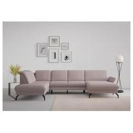 Sit & More Wohnlandschaft SIT & MORE "Fashion U-Form" Sofas Gr. B/H/T: 338cm x 84cm x 207cm, Chenille, Ottomane links, mit Kopfteilverstellung-mit Vorziehsitz, motorisch, rosa (rose) wahlweise mit Kopfteilverstellung, Vorziehsitz, motorisch, Metallfüße