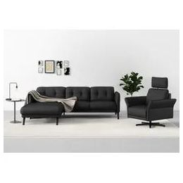 Sit & More Ecksofa SIT & MORE "Scandia L-Form" Sofas Gr. B/H/T: 269cm x 82cm x 183cm, Struktur weich, Recamiere links, Mit Kopfteilverstellung-Mit Armteilfunktion-Mit schwarzen matten Metallfüßen, schwarz Wahlweise mit Kopfteilverstellung und Armteilfunktion