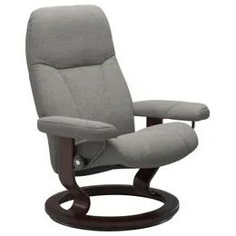 Relaxsessel stressless "Consul" Sessel Gr. ROHLEDER Stoff Q2 FARON, Classic Base Braun, PlusTMSystem-Gleitsystem-Relaxfunktion-Drehfunktion-Kopfstützenverstellung-Rückteilverstellung, B/H/T: 72cm x 94cm x 70cm, grau (grey q2 faron) mit Classic Base, Größe S, Gestell Braun