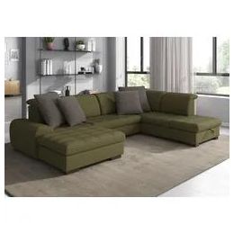 Sit & More Wohnlandschaft SIT&MORE "Luxor U-Form" Sofas Gr. B/T: 329 cm x 224 cm, Soft clean, Ottomane rechts, mit Bettfunktion-mit Bettkasten-mit Kopfteilverstellung, grün (olive) wahlweise mit Bettfunktion, Bettkasten und Kopfteilverstellung