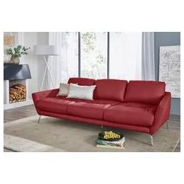 Big-Sofa W.Schillig "softy" Sofas Gr. B/H/T: 254cm x 79cm x 113cm, Longlife Xtra-Leder Z59, rot (ruby z59) mit dekorativer Heftung im Sitz, Füße Chrom glänzend