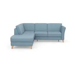 Sit & More Ecksofa SIT & MORE "Visby L-Form" Sofas Gr. B/H/T: 248cm x 87cm x 213cm, Soft clean, Ottomane links, mit Bettfunktion-mit Stauraum, blau (hellblau) Wahlweise mit Bettfunktion und Stauraum, frei im Raum stellbar