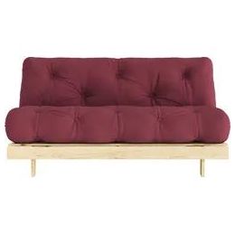 Schlafsofa KARUP DESIGN "Roots 160" Sofas Gr. B/H/T: 160cm x 20cm x 200cm, Baumwollmix, rot (bordeaux) Mit Holzstruktur, inkl. Futonmatratze, Liegefläche 160x200 cm