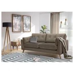 3-Sitzer Home Affaire "Copenhagen" Sofas Gr. B/H/T: 201 cm x 88 cm x 87 cm, Samtoptik, grau (taupe) feiner Keder, Kopfheftung im Rücken und Armlehnkissen