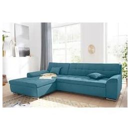 Ecksofa DOMO collection "Aversa L-Form" Sofas Gr. B/H/T: 267cm x 83cm x 178cm, Luxus-Microfaser, Recamiere links, mit Bettfunktion, blau (türkis) wahlweise mit Bettfunktion