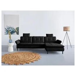 Ecksofa Inosign "Birkholm L-Form" Sofas Gr. B/H/T: 267cm x 83cm x 174cm, Olympia EASY CLEAN, Recamiere rechts, mit Armlehnfunktion, schwarz Armlehnverstellung, auch in Easy Clean Bezug - mit Wasser zu reinigen