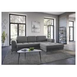 Sit & More Ecksofa SIT&MORE "Bendigo L-Form" Sofas Gr. B/H/T: 284 cm x 87 cm x 175 cm, Samtoptik, mega-Recamiere rechts, mit satiniertem Nickelfuß, grau (hellgrau) inklusive Sitztiefenverstellung, Bodenfreiheit 15 cm, 2 Fußfarben