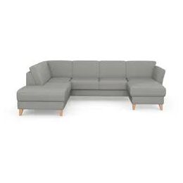 Sit & More Wohnlandschaft SIT&MORE "Visby U-Form" Sofas Gr. B/H/T: 303 cm x 87 cm x 213 cm, Luxus-Microfaser Paris, Ottomane links, ohne Bettfunktion-ohne Stauraum, silberfarben (silber) wahlweise mit Bettfunktion und Stauraum, frei im Raum stellbar