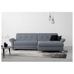 Ecksofa Inosign "Maredo L-Form" Sofas Gr. B/H/T: 284 cm x 89 cm x 179 cm, Chenille-Optik, mega-Recamiere rechts, ohne Kopfteilverstellung, ohne Armteilfunktion, blau (graublau) Federkern, wahlweise auch mit Kopfteil- und Armlehnverstellung