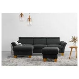 Ecksofa Home Affaire "Lindgren L-Form" Sofas Gr. B/H/T: 258cm x 84cm x 169cm, Struktur, Recamiere links, ohne Bettfunktion mit einklappbaren Rollen-ohne Bettkasten-ohne Relaxfunktion motorisch im Recamiere-ohne Kopfteilverstellung-mit Federkern, grau (anthrazit) wahlweise mit Bett klappbaren Rollen, Kasten und Kopfverstellung