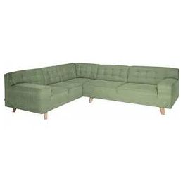 Ecksofa Tom Tailor HOME "NORDIC CHIC" Sofas Gr. B/H/T: 269cm x 77cm x 226cm, Vintage Webstoff TUS, langer Schenkel rechts, grün (pistacchio tus 5) im Retrolook, Füße Buche natur