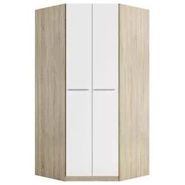 Eckkleiderschrank Priess "Barcelona Kleiderschrank Ecklösung Raumwunder" Schränke Gr. B/H/T: 95cm x 193cm x 95cm, Tiefe Seitenteil 54cm, mit Beleuchtung, weiß (struktureichefarben hell/weiß) in 2 Tiefen Schrank Eckschrank Garderobe