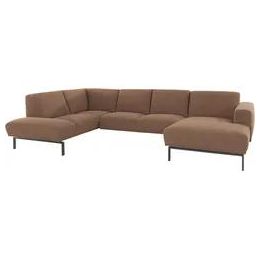 Wohnlandschaft Andas "Lungre, U-Form" Sofas Gr. B/H/T: 335cm x 82cm x 197cm, Struktur, Recamiere rechts, Wohnlandschaft XL, braun (picante) in verschiedenen Größen, extra hohe Füße aus Metall