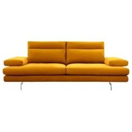 3-Sitzer Calia italia "Toby Wing, Designsofa mit hohem Sitzkomfort, bequem und elegant" Sofas Gr. B/H/T: 208cm x 90cm x 113cm, Microfaser MARIO, mit Sitztiefenverstellung-mit Armlehnenverstellung, gelb (ocra mario) inklusive Sitztiefenverstellung, Füße in Chrom glänzend