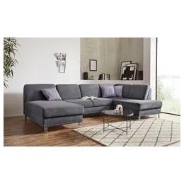 Sit & More Wohnlandschaft SIT & MORE "Clio U-Form" Sofas Gr. B/H/T: 319cm x 89cm x 190cm, Luxus-Microfaser Paris, Ottomane rechts, ohne Bettfunktion-ohne Bettkasten, grau wahlweise mit Bettfunktion und Bettkasten, inklusive Federkern