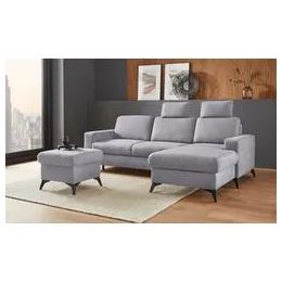 Ecksofa Places of Style "Lolland L-Form" Sofas Gr. B/H/T: 250cm x 88cm x 162cm, Luxus-Microfaser ALTARA NUBUCK, Recamiere rechts, mit Bettfunktion und Bettkasten, grau Wahlweise mit Bettfunktion und Bettkasten, Federkern