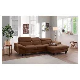 Ecksofa Home Affaire "Pilot L-Form" Sofas Gr. B/H/T: 268cm x 73cm x 108cm, Microfaser, Recamiere rechts, mit Kopfteilverstellung-ohne Bettfunktion-ohne Bettkasten, braun wahlweise mit Bettfunktion und Bettkasten