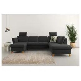 Wohnlandschaft Home Affaire "Trelleborg U-Form" Sofas Gr. B/H/T: 307 cm x 86 cm x 213 cm, Struktur, Ottomane rechts, ohne Bettfunktion-ohne Stauraum, grau (anthrazit) Federkern-Polsterung, wahlweise mit Bettfunktion und Stauraum